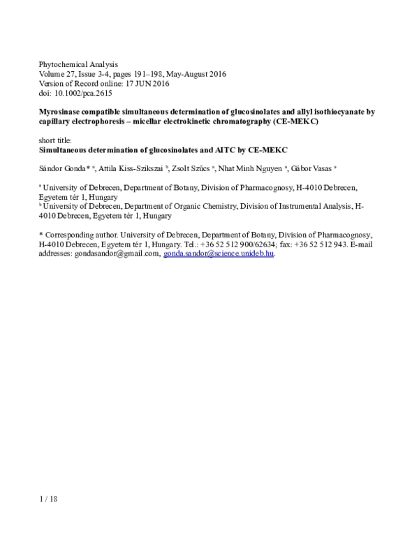 (PDF) Myrosinase Compatible Simultaneous Determination of ...