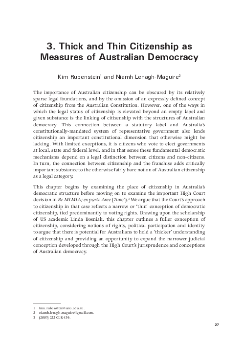(PDF) Thick and Thin Citizenship as Measures of Australian Democracy