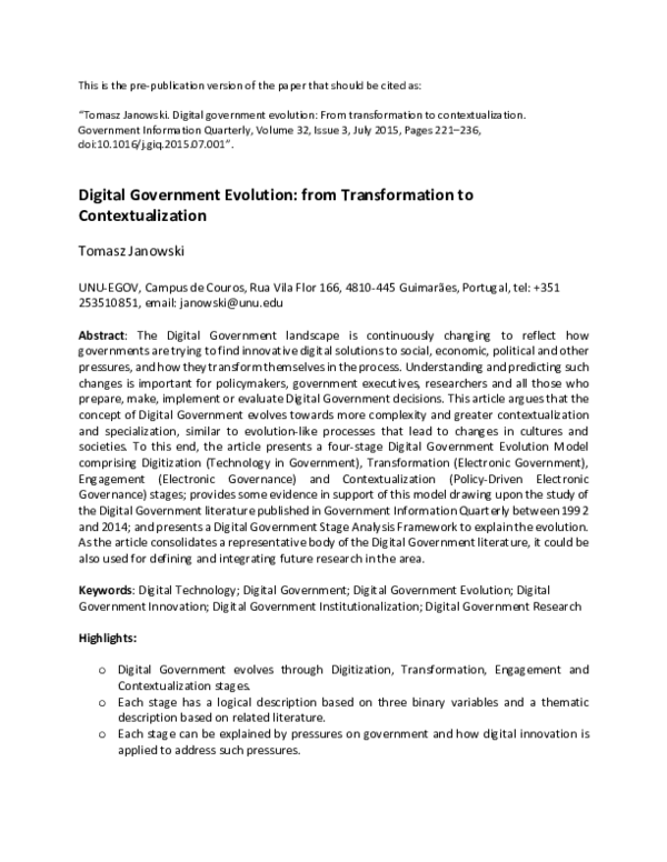 (PDF) Digital government evolution: From transformation to ...