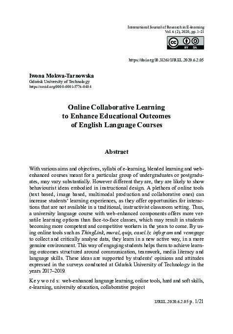 (PDF) Online Collaborative Learning to Enhance Educational Outcomes of English Language Courses