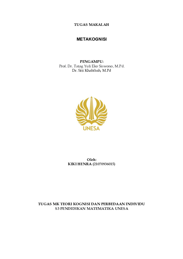 (PDF) Metakognisi