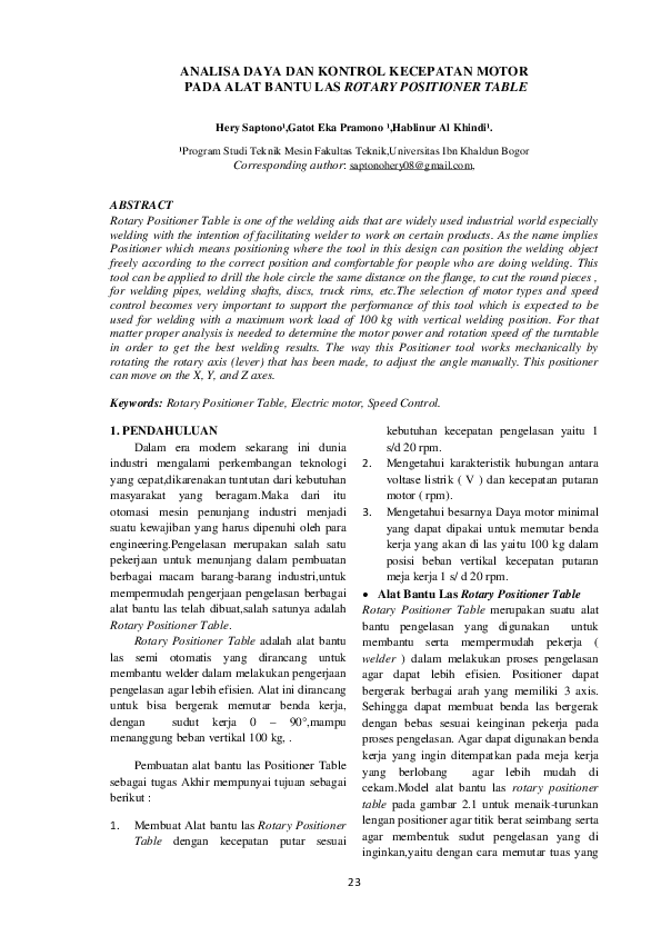 (PDF) Analisa Daya Dan Kontrol Kecepatan Motor Pada Alat Bantu Las ...