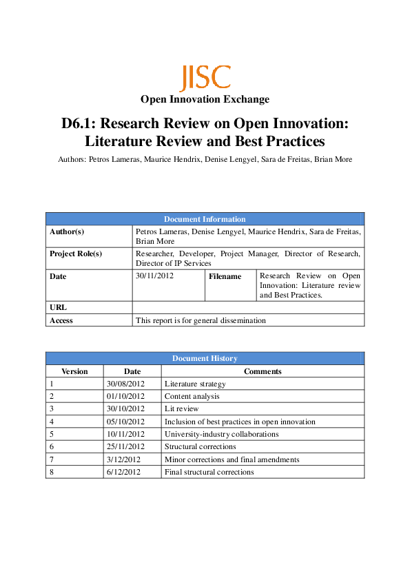 (PDF) Open Innovation Exchange D 6 . 1 : Research Review on Open ...