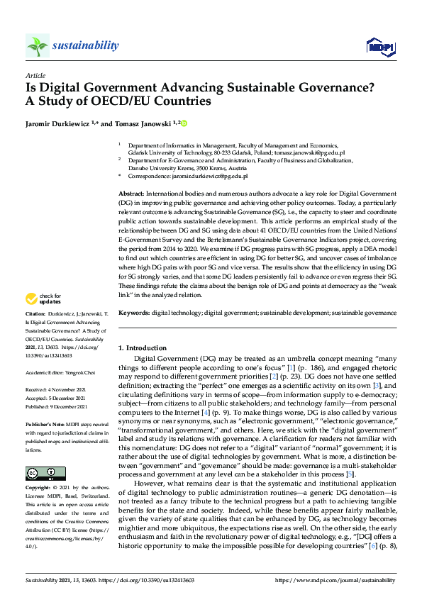 (PDF) Is Digital Government Advancing Sustainable Governance? A Study ...
