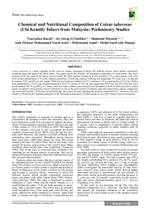 (PDF) Chemical and Nutritional Composition of Coleus tuberosus (Ubi ...