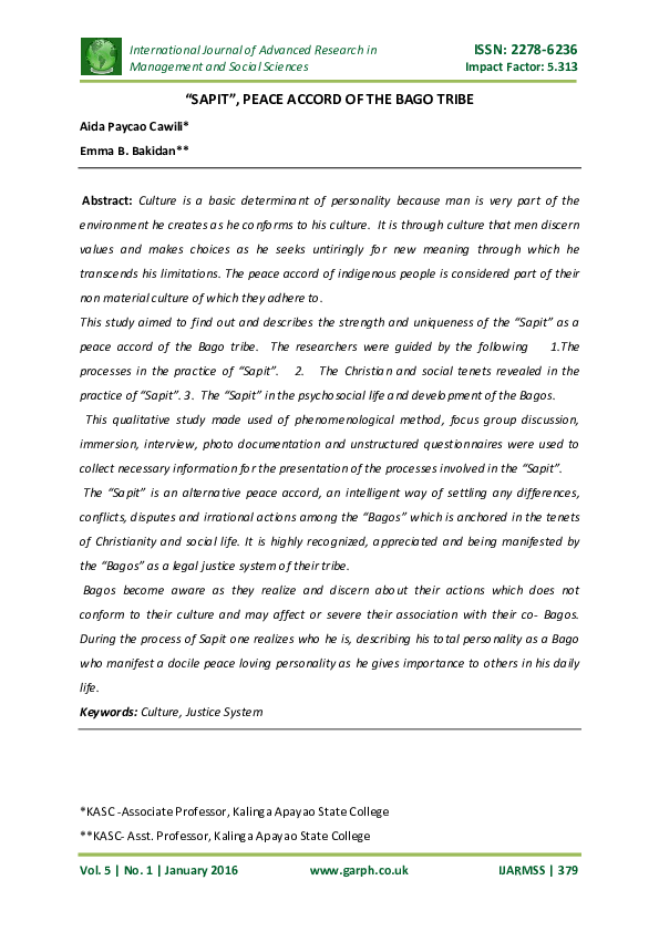 (PDF) “Sapit”, Peace Accord of The Bago Tribe