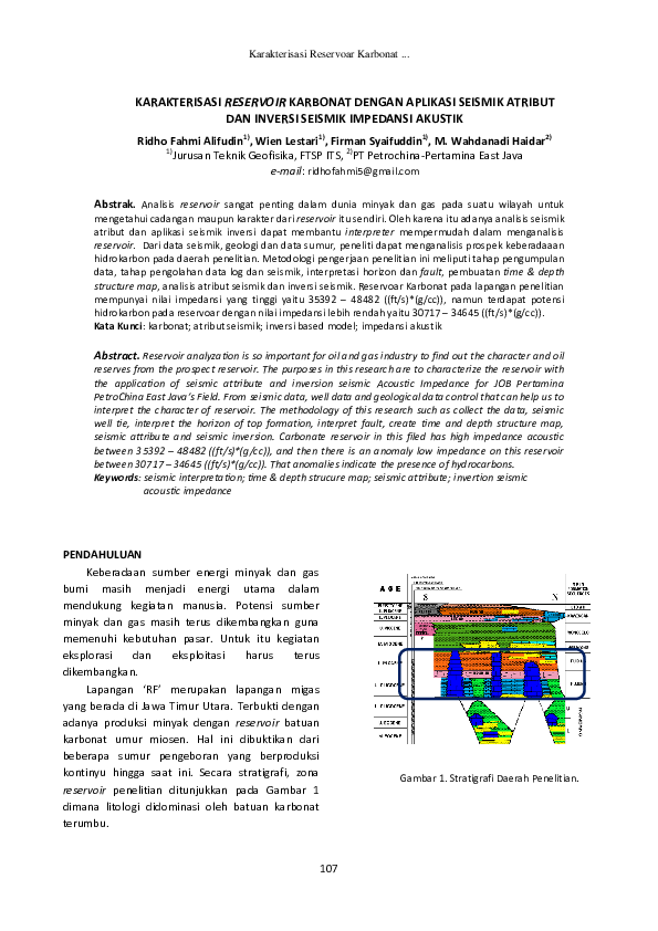 (PDF) Karakterisasi Reservoir Karbonat Dengan Aplikasi Seismik Atribut Dan Inversi Seismik ...