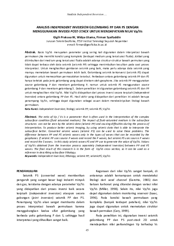 (PDF) Analisis Independent Inversion Gelombang Pp Dan Ps Dengan ...