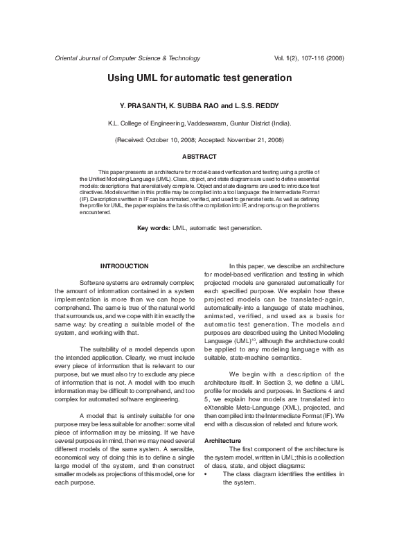 Pdf Using Uml For Automatic Test Generation