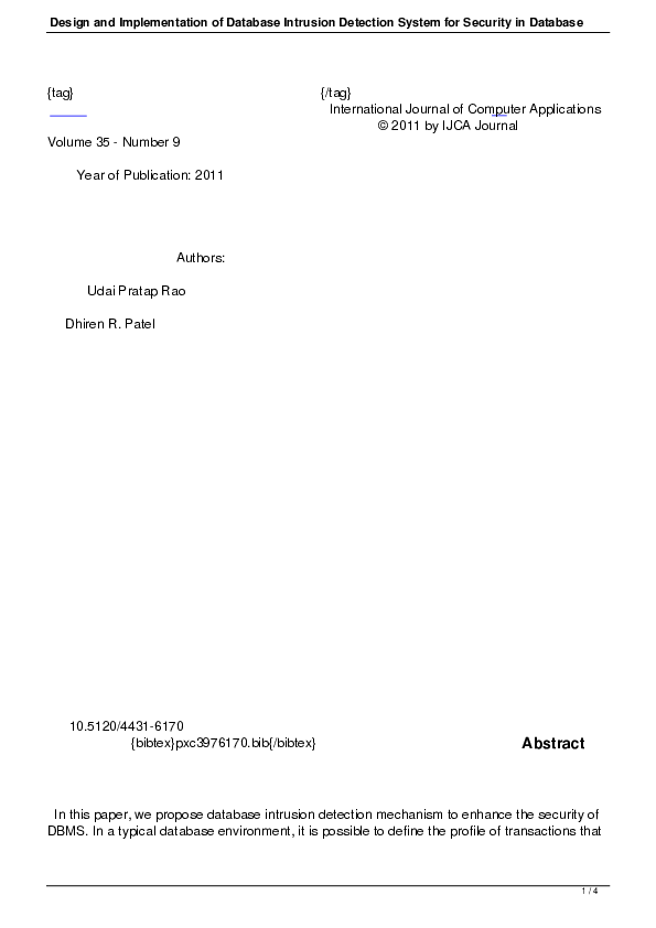 Pdf Design And Implementation Of Database Intrusion Detection System