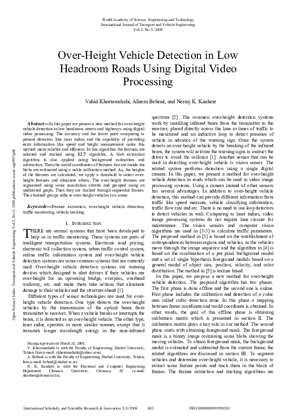 (PDF) Over-Height Vehicle Detection in Low Headroom Roads Using Digital ...