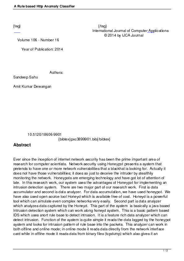 (PDF) A Rule based Http Anomaly Classifier