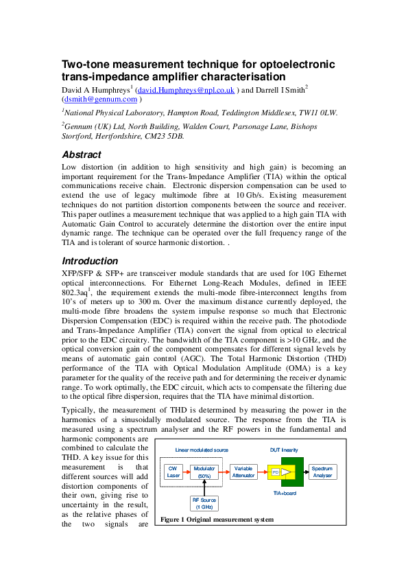 (PDF) Two-tone measurement technique for optoelectronic trans-impedance ...
