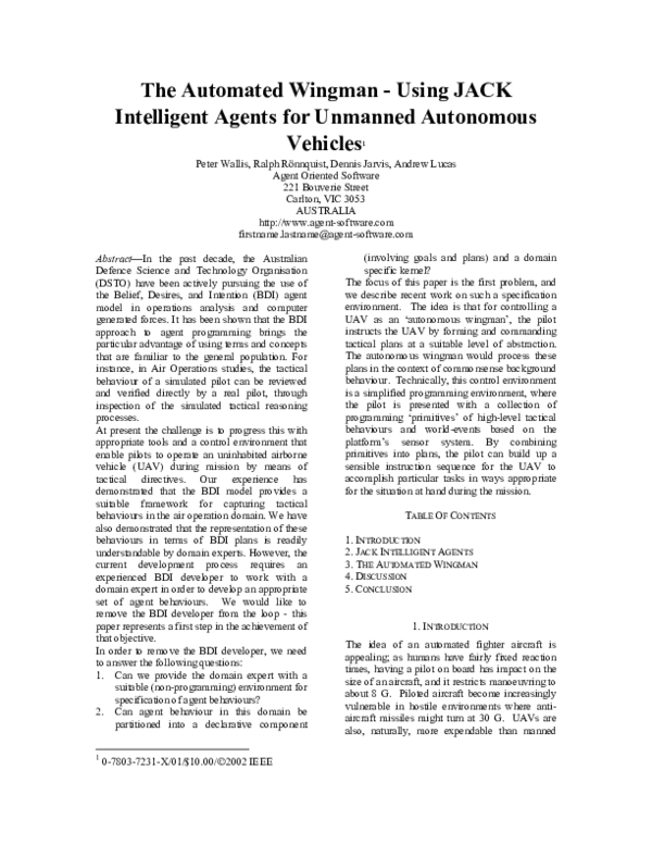 (PDF) The automated wingman - Using JACK intelligent agents for ...