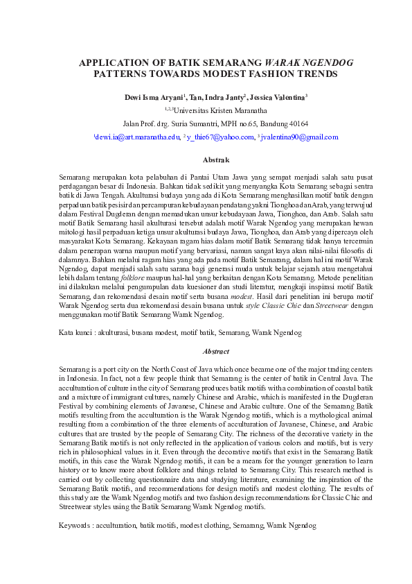 (PDF) Application of Batik Semarang Warak Ngendog Patterns Towards ...
