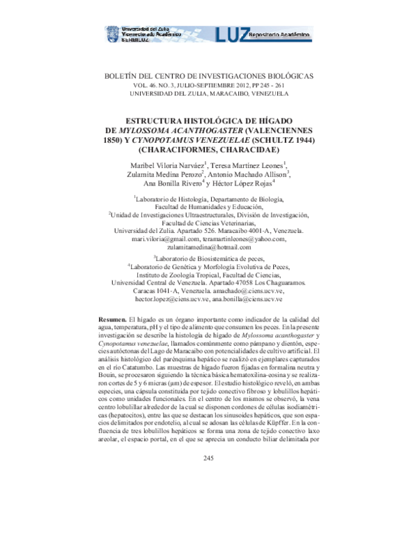 (PDF) Estructura histológica de hígado de mylossoma acanthogaster ...