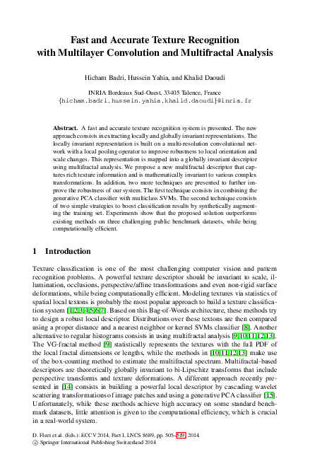 Pdf Fast And Accurate Texture Recognition With Multilayer Convolution And Multifractal Analysis