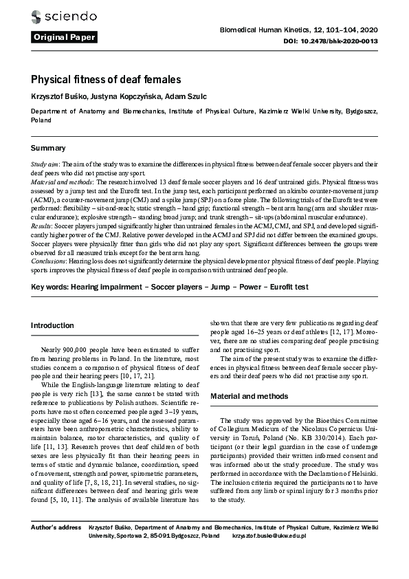(PDF) Physical fitness of deaf females