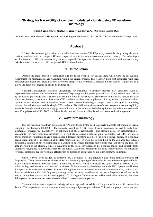 (PDF) Strategy for traceability of complex modulated signals using RF ...