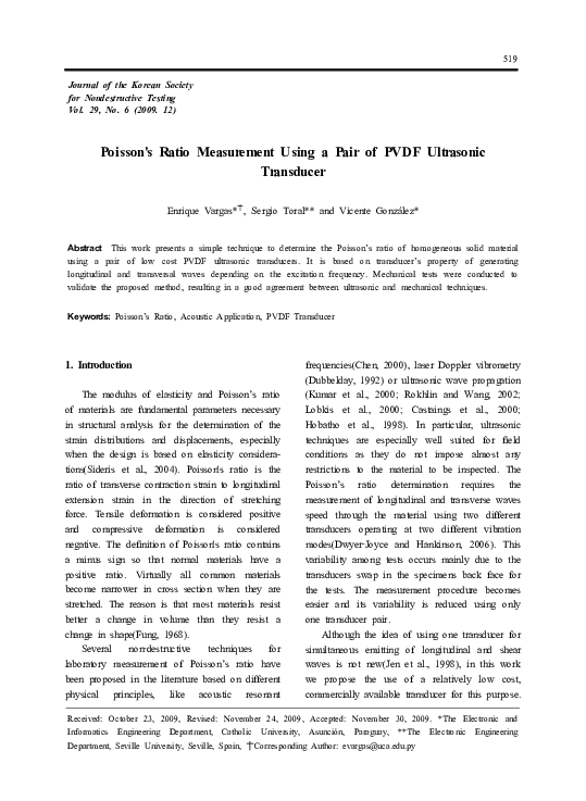 (PDF) Poisson’s Ratio Measurement Using a Pair of PVDF Ultrasonic ...