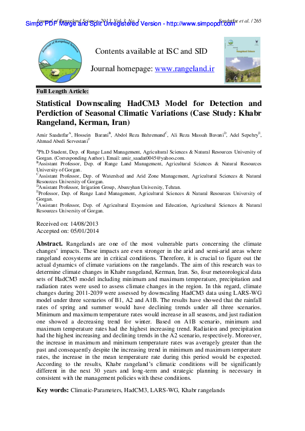 (PDF) Statistical Downscaling HADCM3 Model for Detection and Perdiction ...