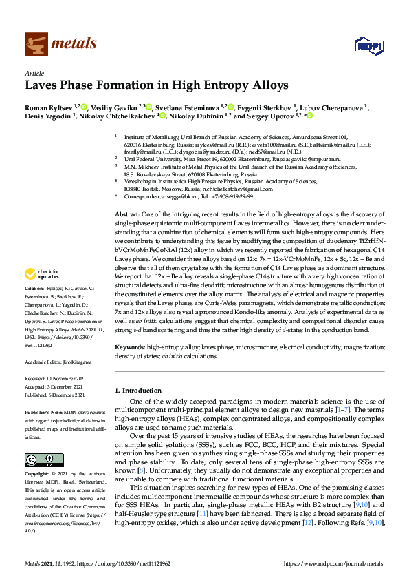 (PDF) Laves Phase Formation in High Entropy Alloys