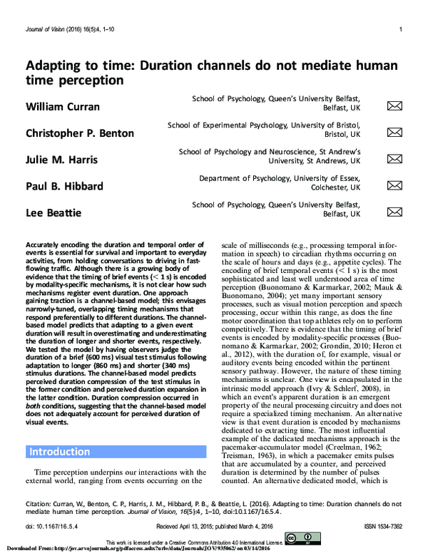 (PDF) Adapting to time: Duration channels do not mediate human time ...