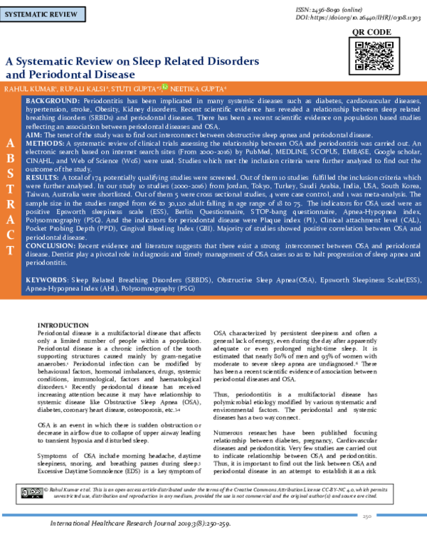 (PDF) A Systematic Review on Sleep Related Disorders and Periodontal ...