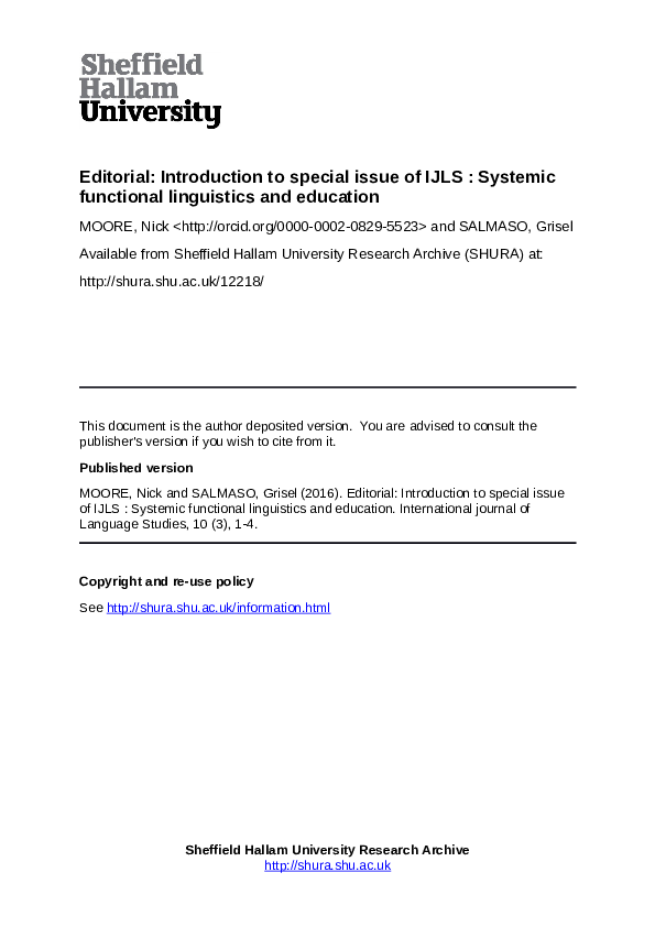(PDF) Editorial: introduction to special issue of IJLS: Systemic ...
