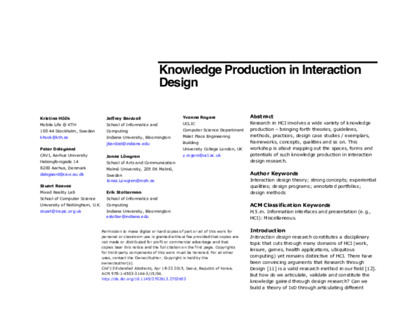 (PDF) Knowledge Production in Interaction Design