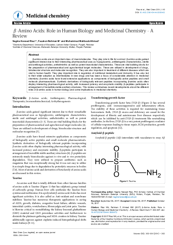 (PDF) ?-Amino Acids: Role in Human Biology and Medicinal Chemistry - A ...