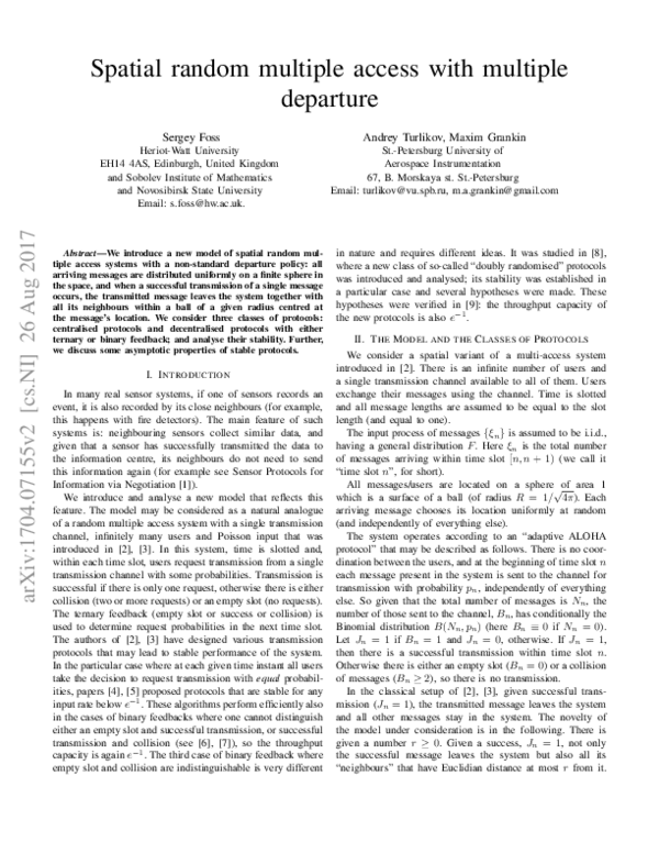 (PDF) Spatial random multiple access with multiple departure