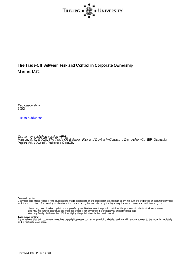 (PDF) The Trade-Off between Risk and Control in Corporate Ownership