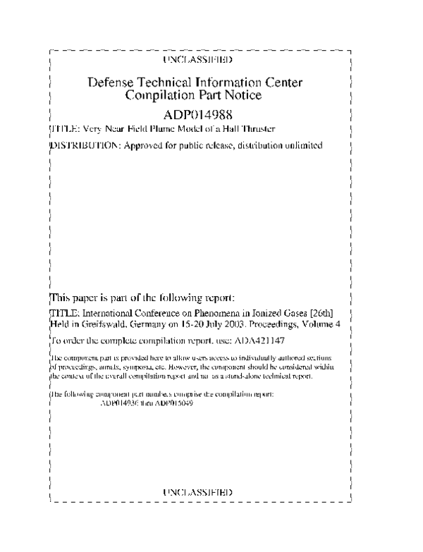 (PDF) Very-Near-Field Plume Model of a Hall Thruster
