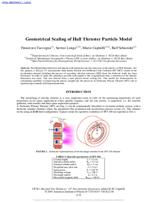 (PDF) Geometrical Scaling of Hall Thruster Particle Model