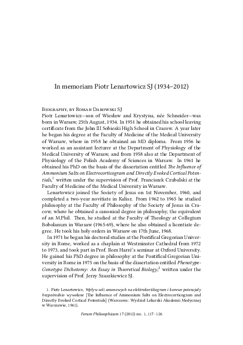 (PDF) In memoriam Piotr Lenartowicz SJ (1934–2012)