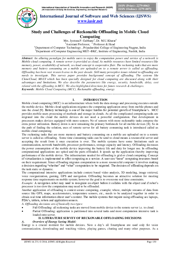 (PDF) Study and Challenges of Reckonable Offloading in Mobile Cloud Computing