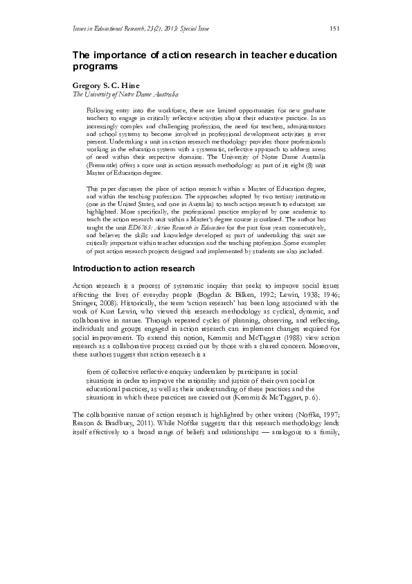 (PDF) The importance of action research in teacher education programs ...