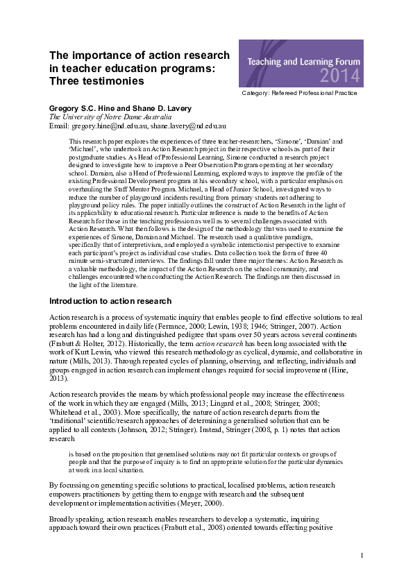 (PDF) 1 The importance of action research in teacher education programs ...