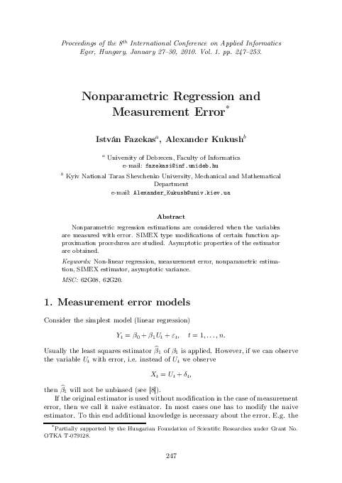Pdf Nonparametric Regression And Measurement Error Alexander