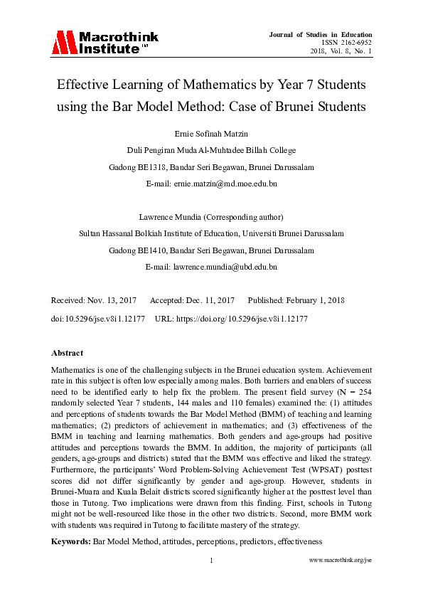 (PDF) Effective Learning of Mathematics by Year 7 Students using the ...
