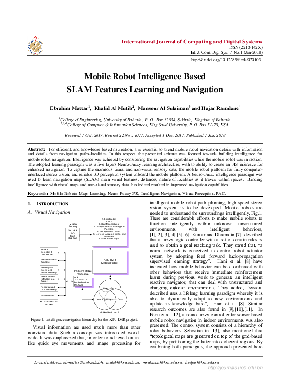 (PDF) Mobile Robot Intelligence Based SLAM Features Learning and Navigation