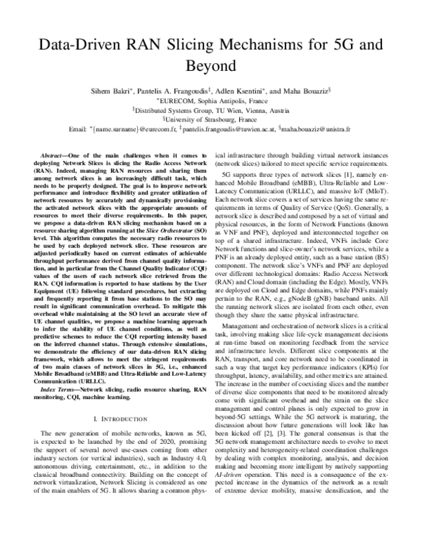 (PDF) Data-Driven RAN Slicing Mechanisms for 5G and Beyond