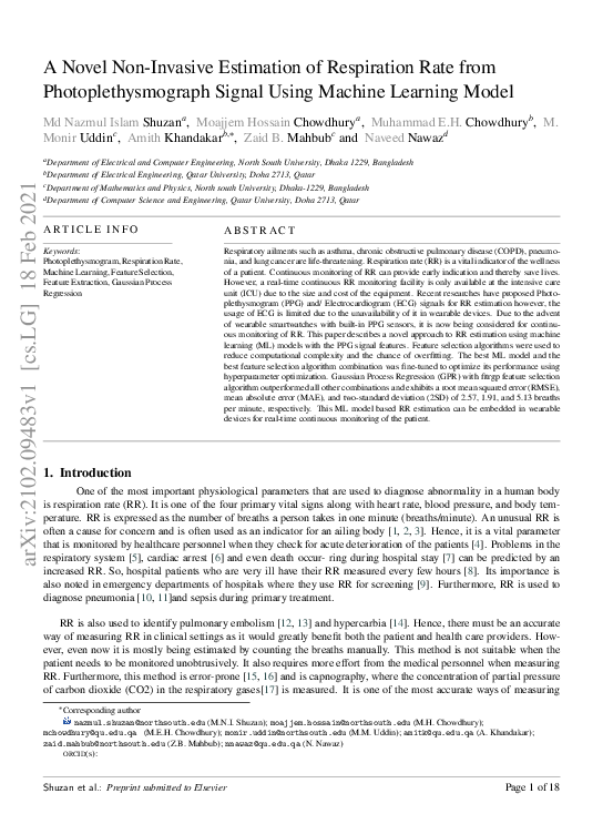 (PDF) A Novel Non-Invasive Estimation of Respiration Rate from ...