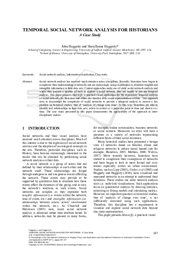(PDF) Temporal Social Network Analysis for Historians - A Case Study