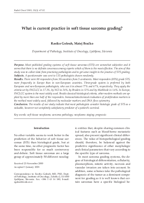 (PDF) What is current practice in soft tissue sarcoma grading