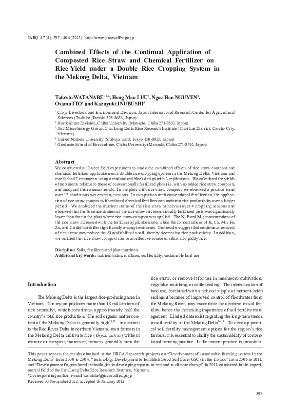 (PDF) Combined Effects of the Continual Application of Composted Rice ...