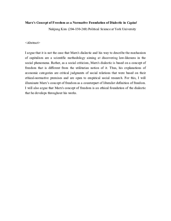 (PDF) Marx's Concept of Freedom as a Normative Foundation of Dialectic ...