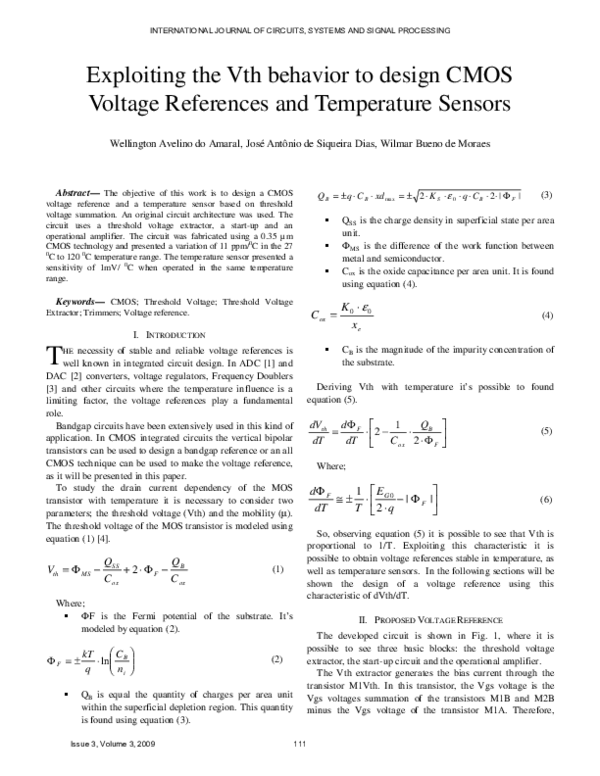 (PDF) Exploiting the Vth behavior to design CMOS Voltage References and ...
