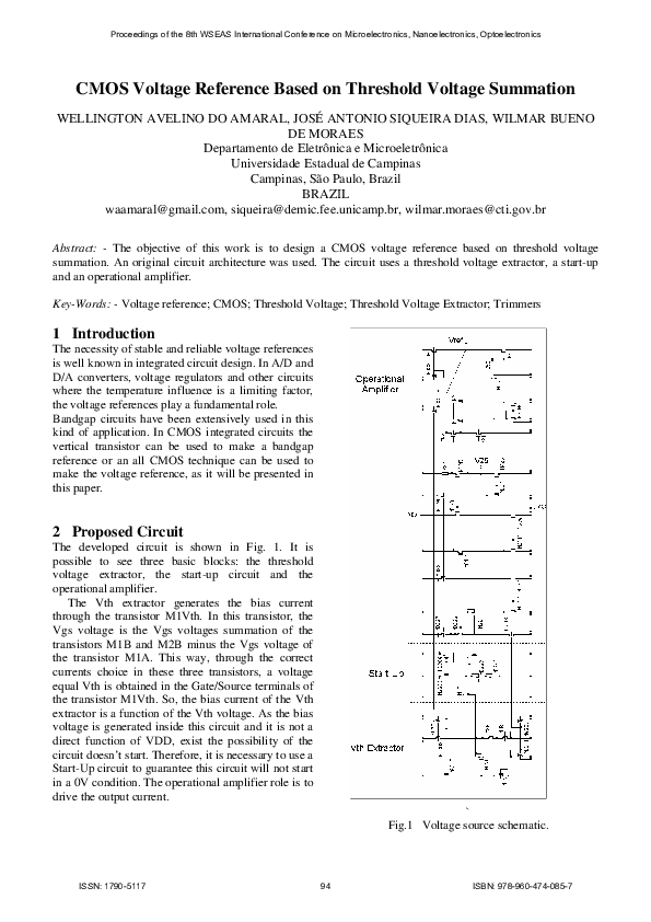 (PDF) CMOS voltage reference based on threshold voltage summation
